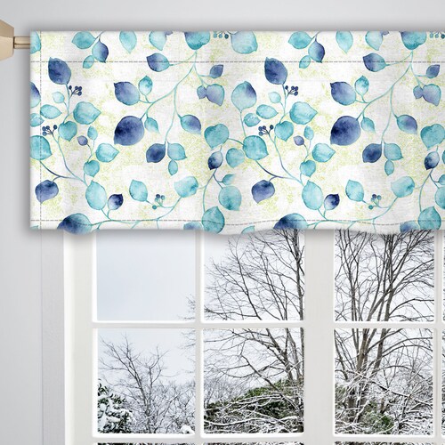 Blue Watercolour Leaf Pattern Valance Canvas Fabric/ Custom - Etsy