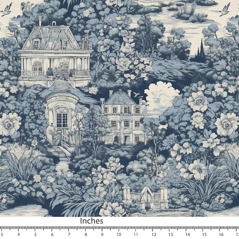 Light Blue Toile Fabric - Etsy