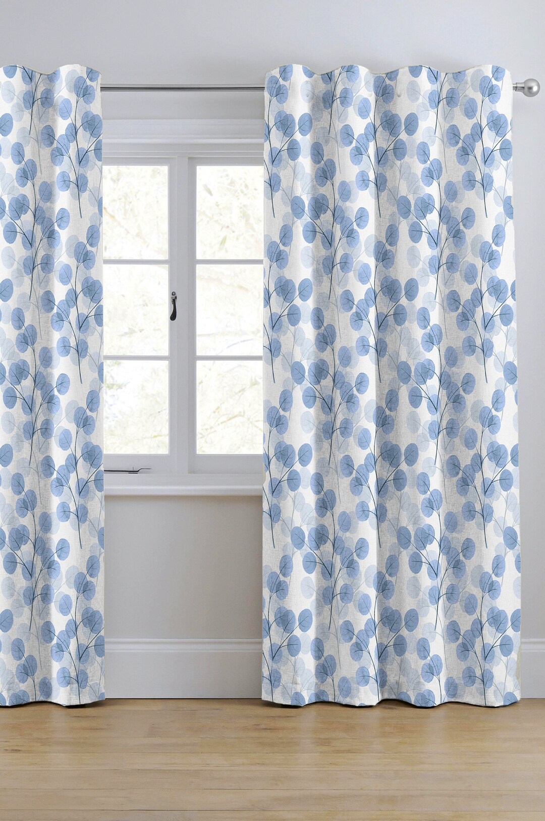 Blue White Watercolour Leaf Pattern Window Curtain Blue White Drapes ...