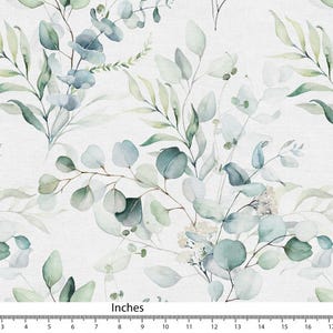 Blue Green Eucalyptus Leaves Pattern Print Fabric, Cotton Linen Canvas ...