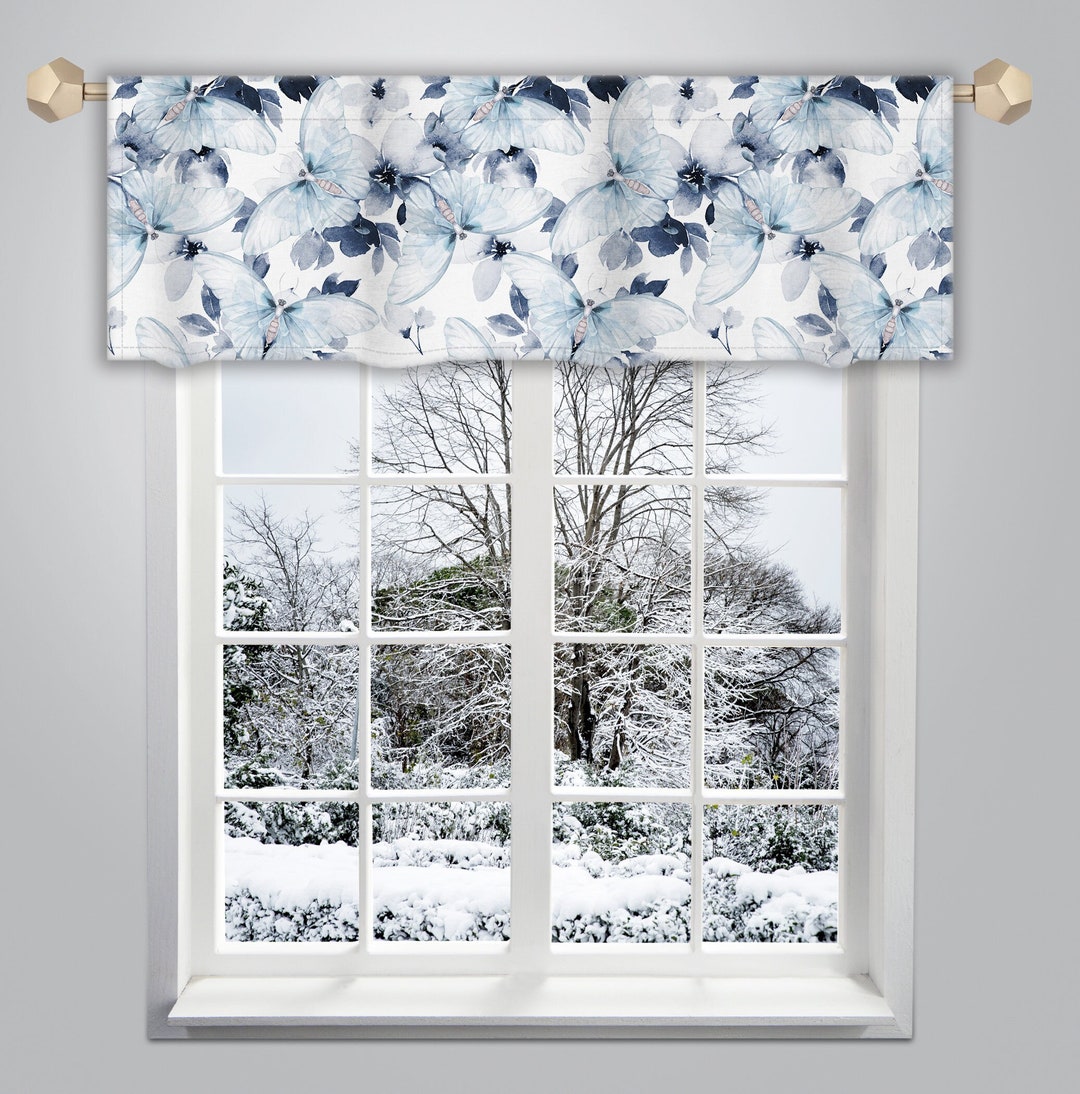 Blue White Valance Watercolour Floral Pattern Custom Valance/ Window ...
