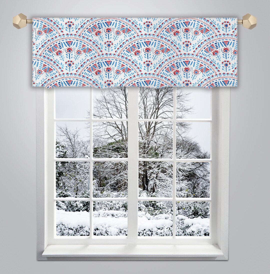 Blue Red Watercolour Aztec Print Geometric Print Pattern Valance ...