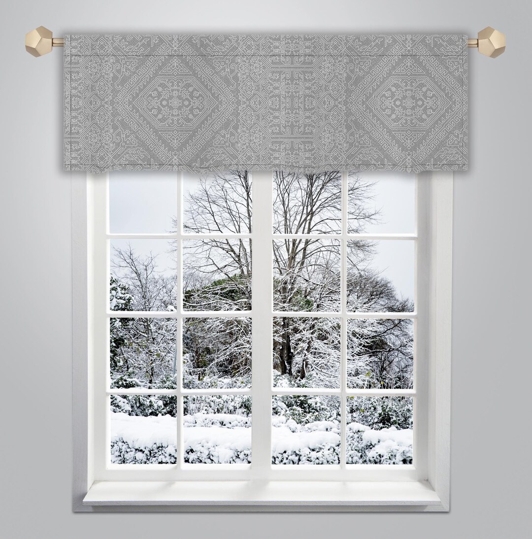 Abstract Art Nouveau Window Valance, Grey White Pattern VL385 - Etsy