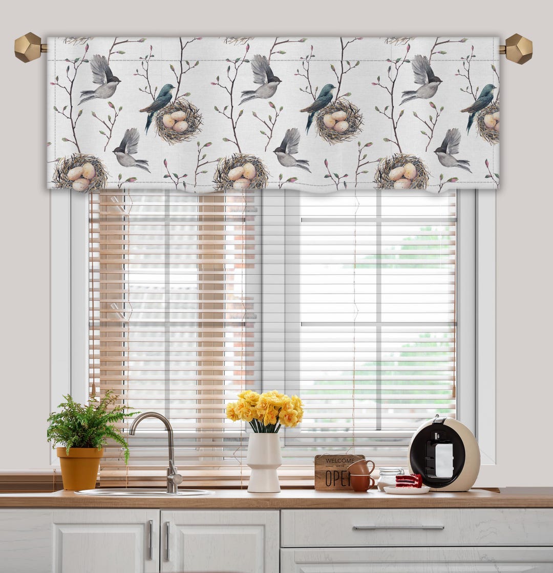 Blue Bird Valance, Vintage Watercolor Pattern Window Curtain VL319 - Etsy