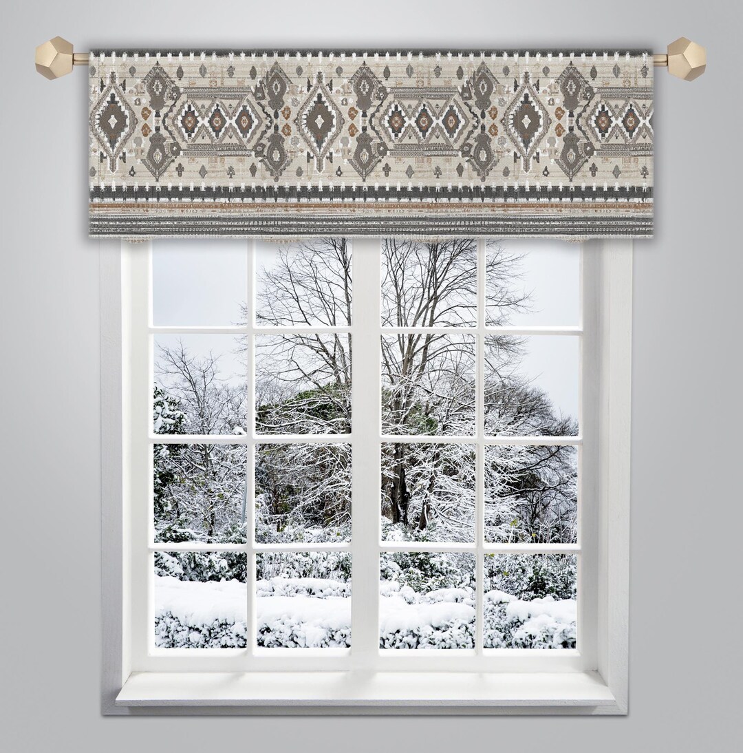Beige Cream Brown Aztec Carpet Print Geometric Pattern Valance ...