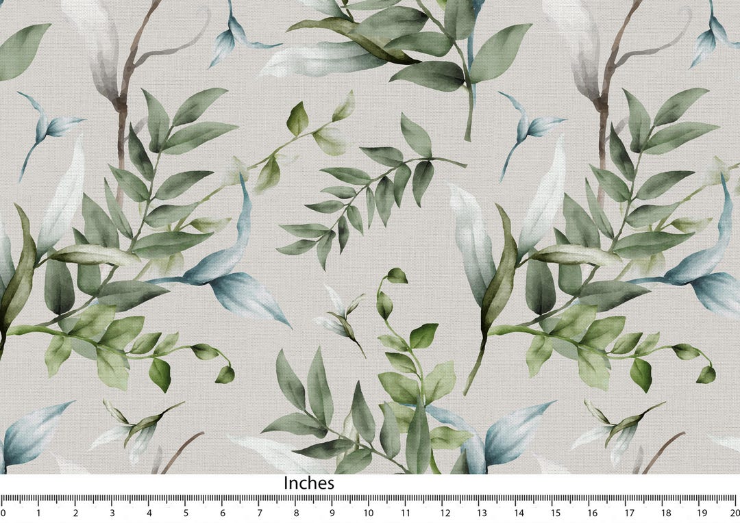Botanical Leaf Print Fabric, Beige Cotton Linen Canvas, Sewing Curtain ...