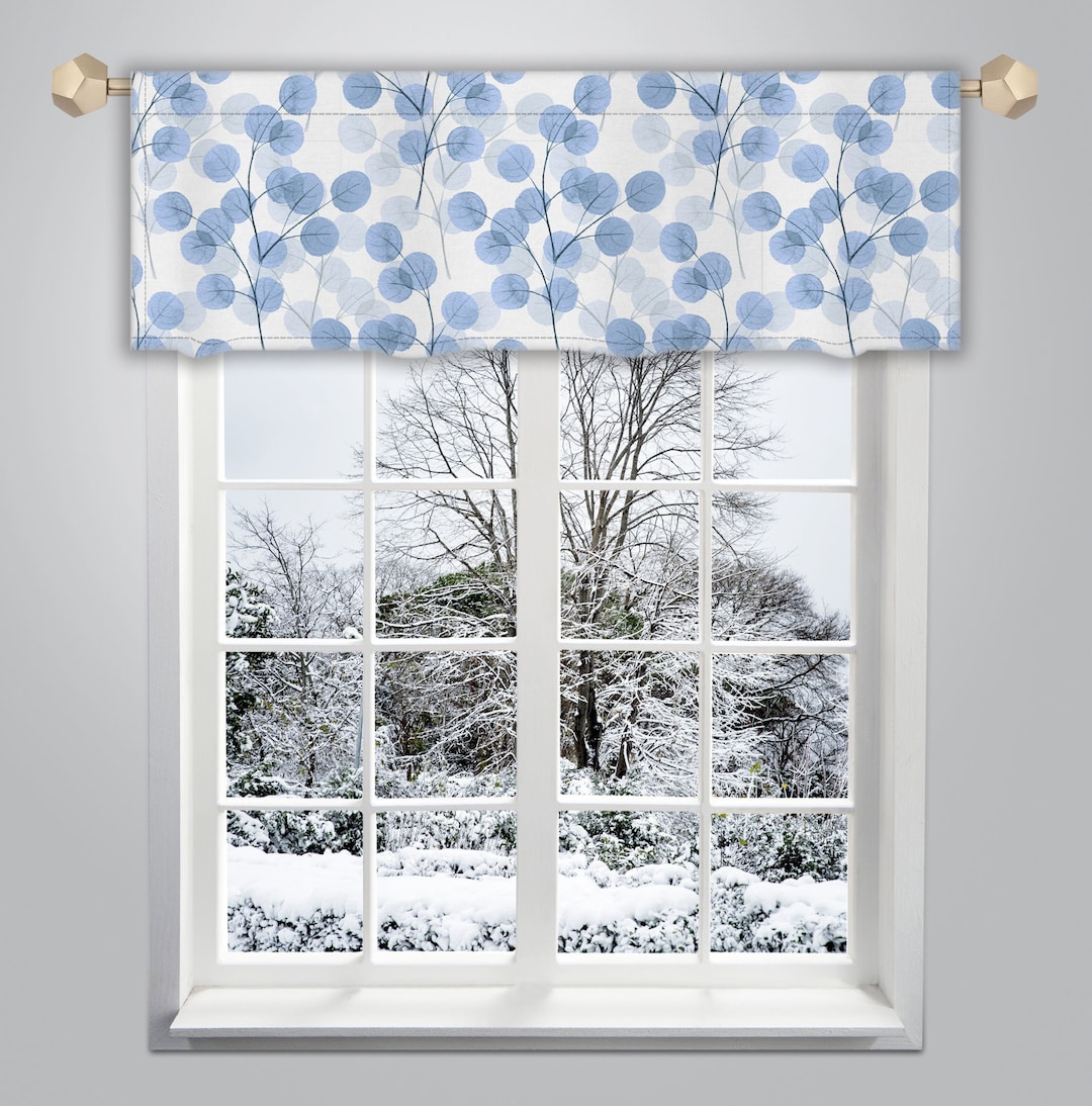 Blue Watercolour Leaf Pattern Valance Canvas Fabric/ Custom Valance ...