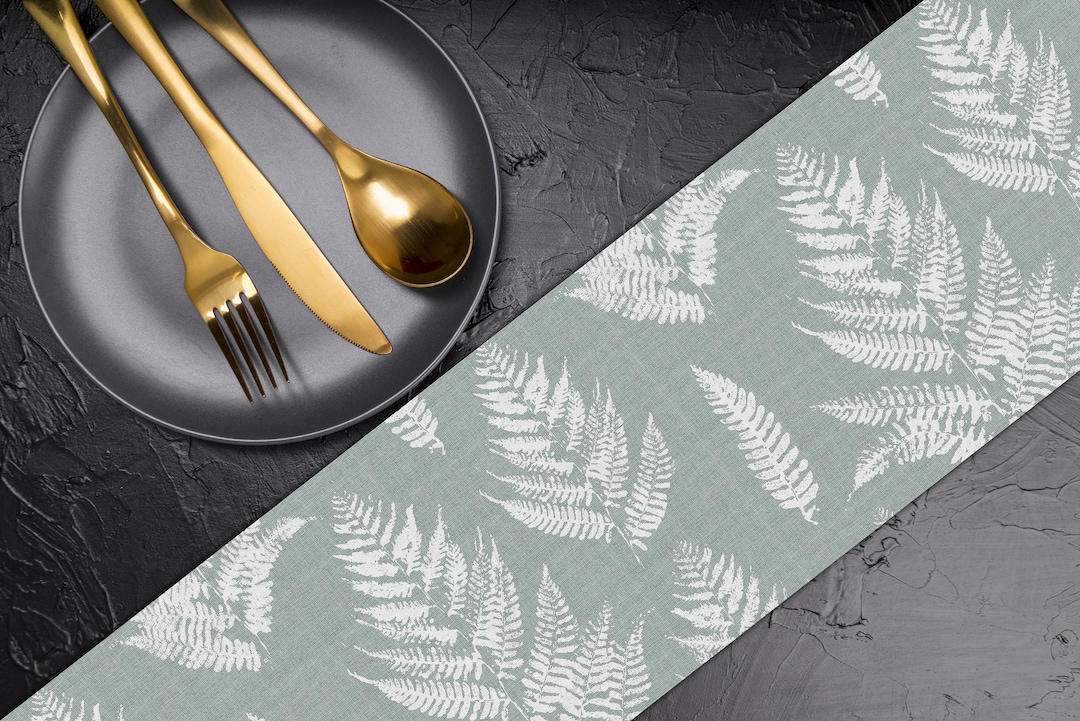 Soft Green Table Runner Watercolour Leaf Pattern Table Runner Custom ...