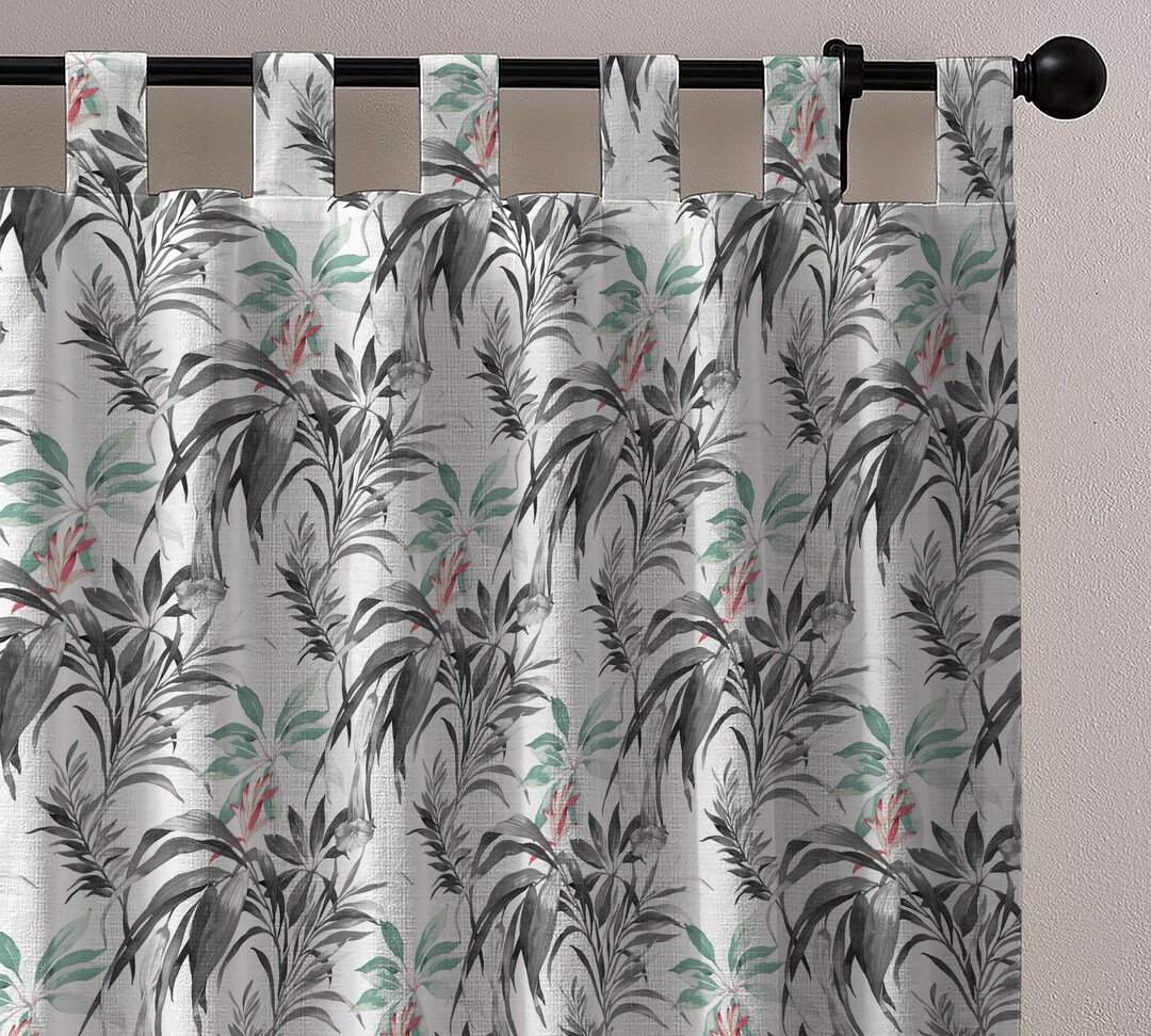Black White Tab Top Curtain Watercolour Leaf Print Pattern Luxury ...