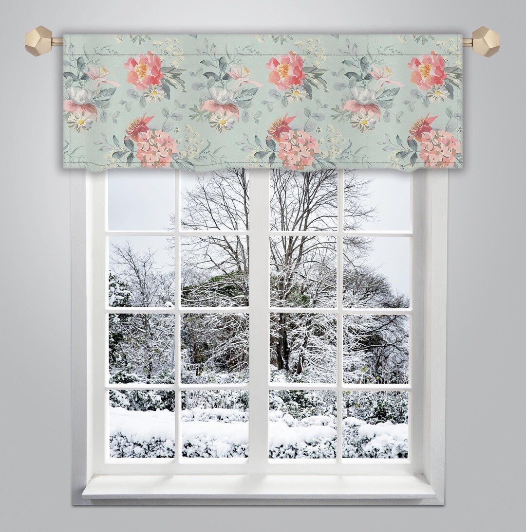 Soft Green Peach Valance Watercolour Floral Pattern Valance/ Valances ...