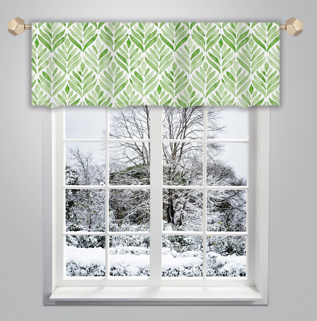 Green Watercolour Leaf Pattern Valance/ Valances for Windows / French ...