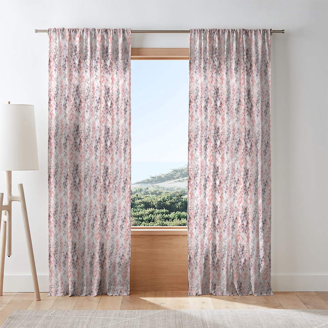 Peach & Grey Watercolor Leaves Curtain, Rod Pocket Style CU016A - Etsy