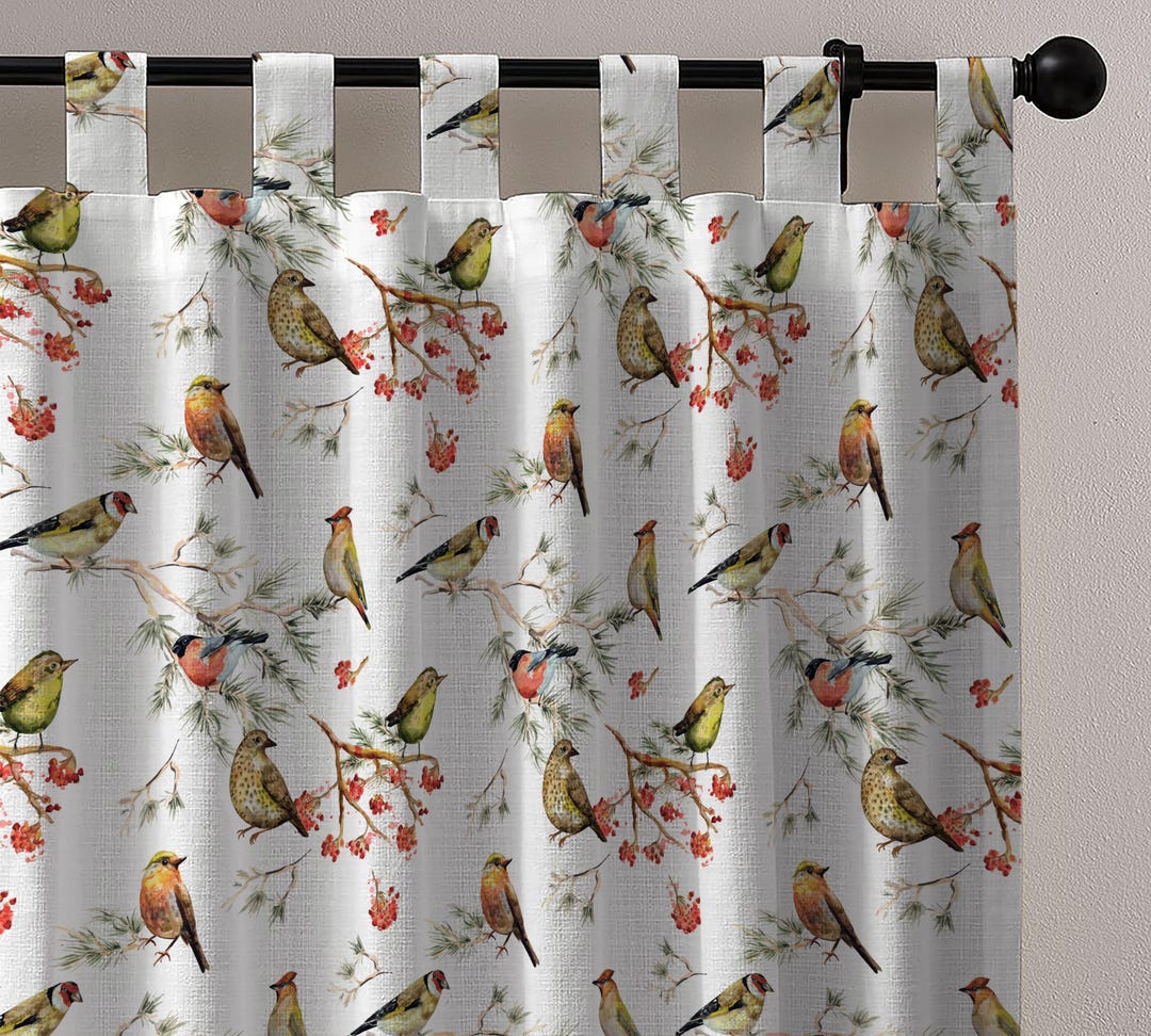 Colourful Tab Top Curtain Watercolour Bird Print Pattern Luxury Curtain ...