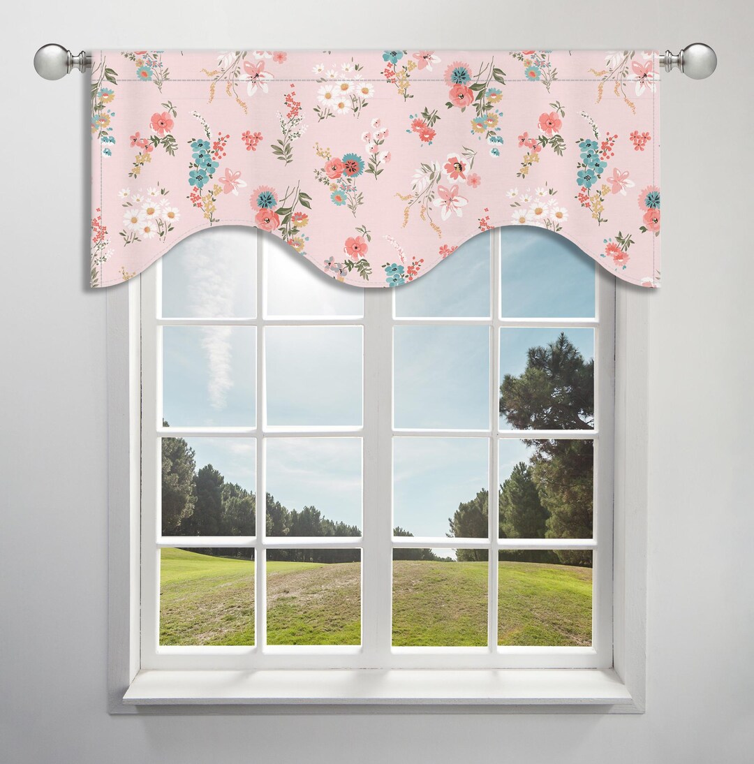 Blush Coral Scallop Valance Minimal Floral Print Pattern Canvas Fabric ...