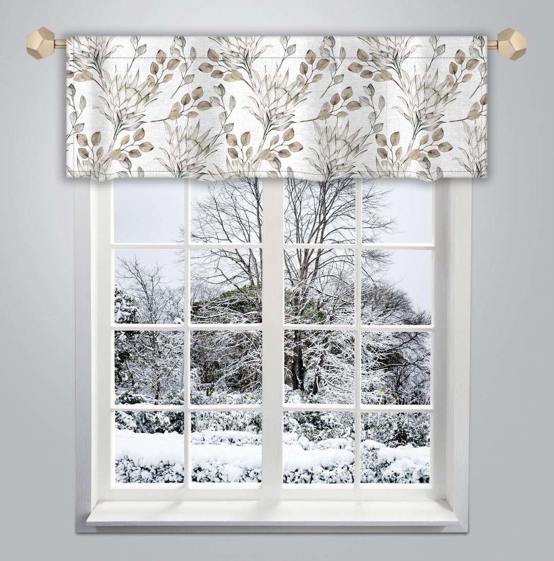 Beige Grey Valance Watercolour Leaf Pattern Canvas Fabric/ Custom ...