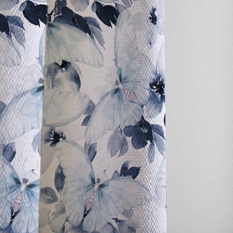 Blue Floral Watercolor Print Curtain, Tab Top Style, Custom Size CU328C ...