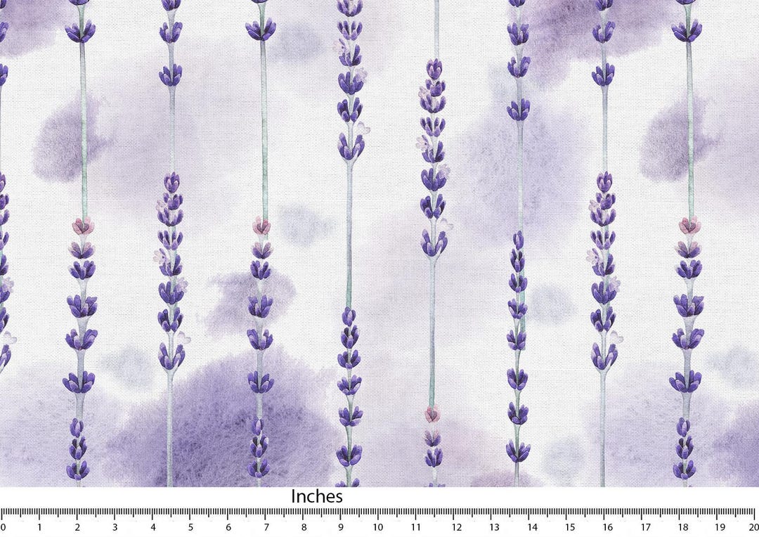Lavender Watercolour Floral Pattern Print Fabric, Cotton Linen Canvas ...