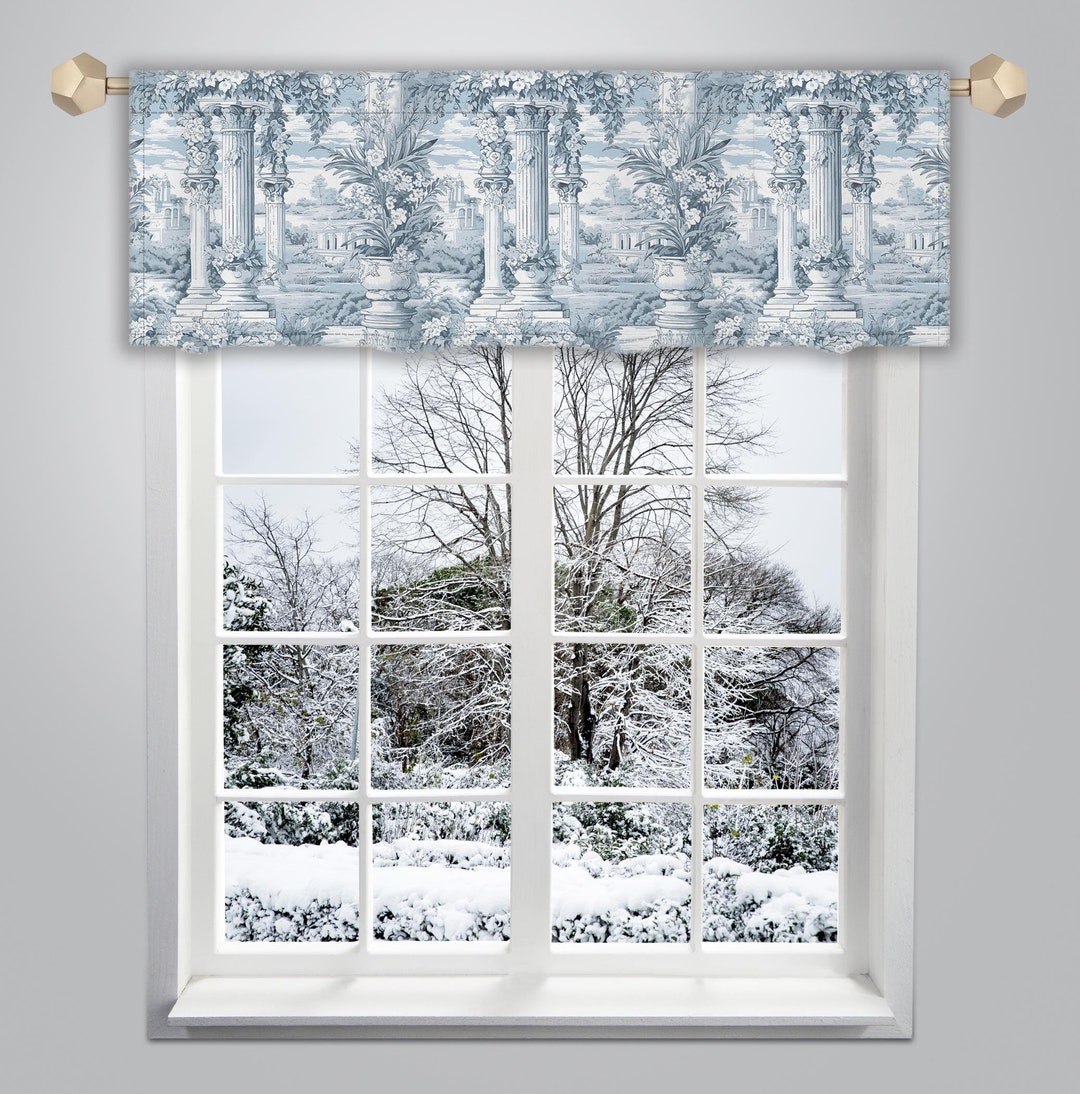Blue White French Toile Valance Watercolour Traditional Pattern Valance ...
