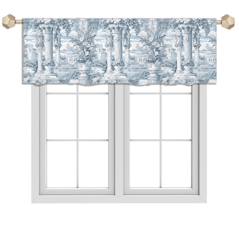 Blue Toile Window Valance, French Country Watercolour Print VL417 ...
