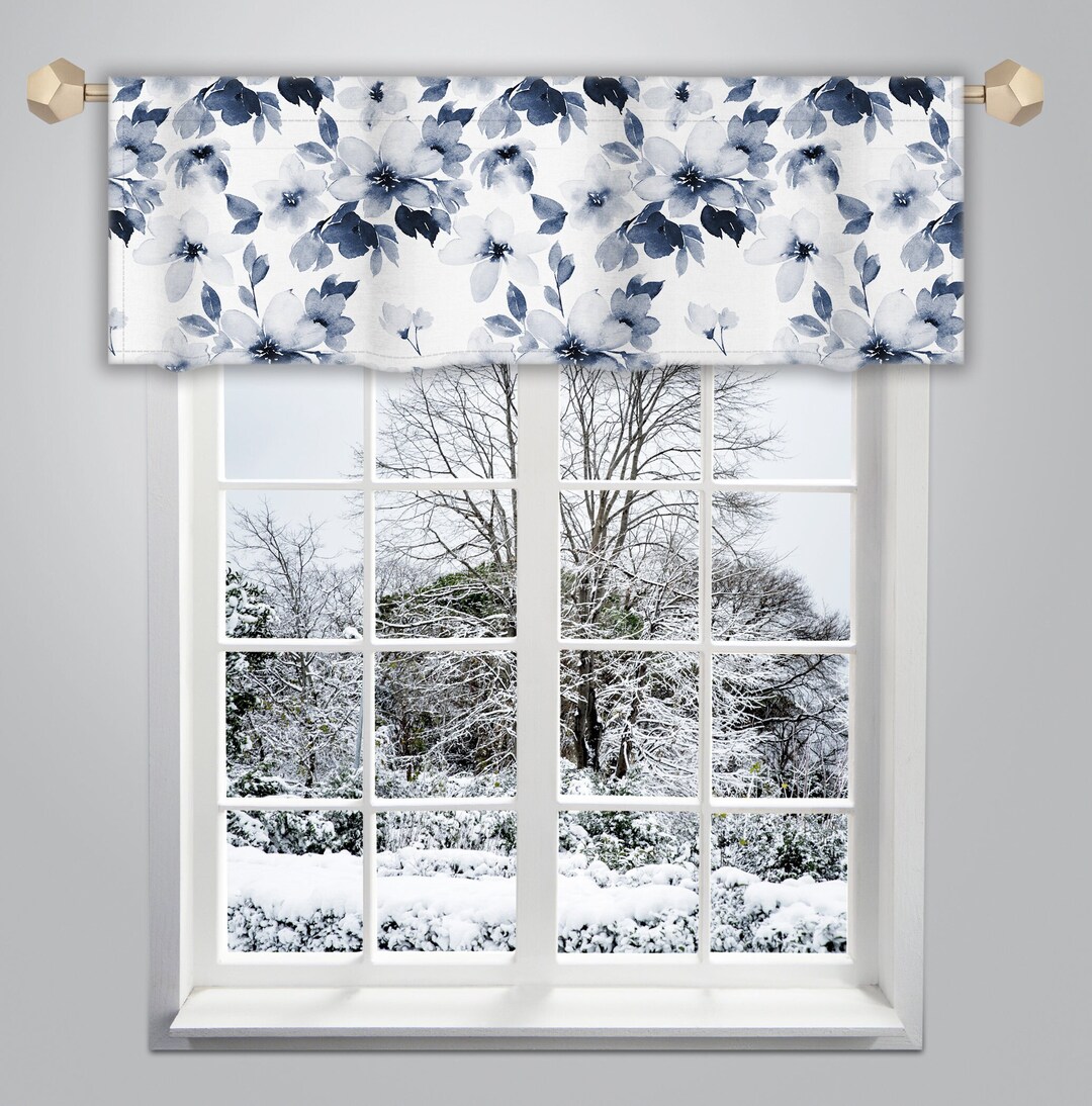 Blue Watercolor Floral Valance, Custom Window Treatment VL327 - Etsy