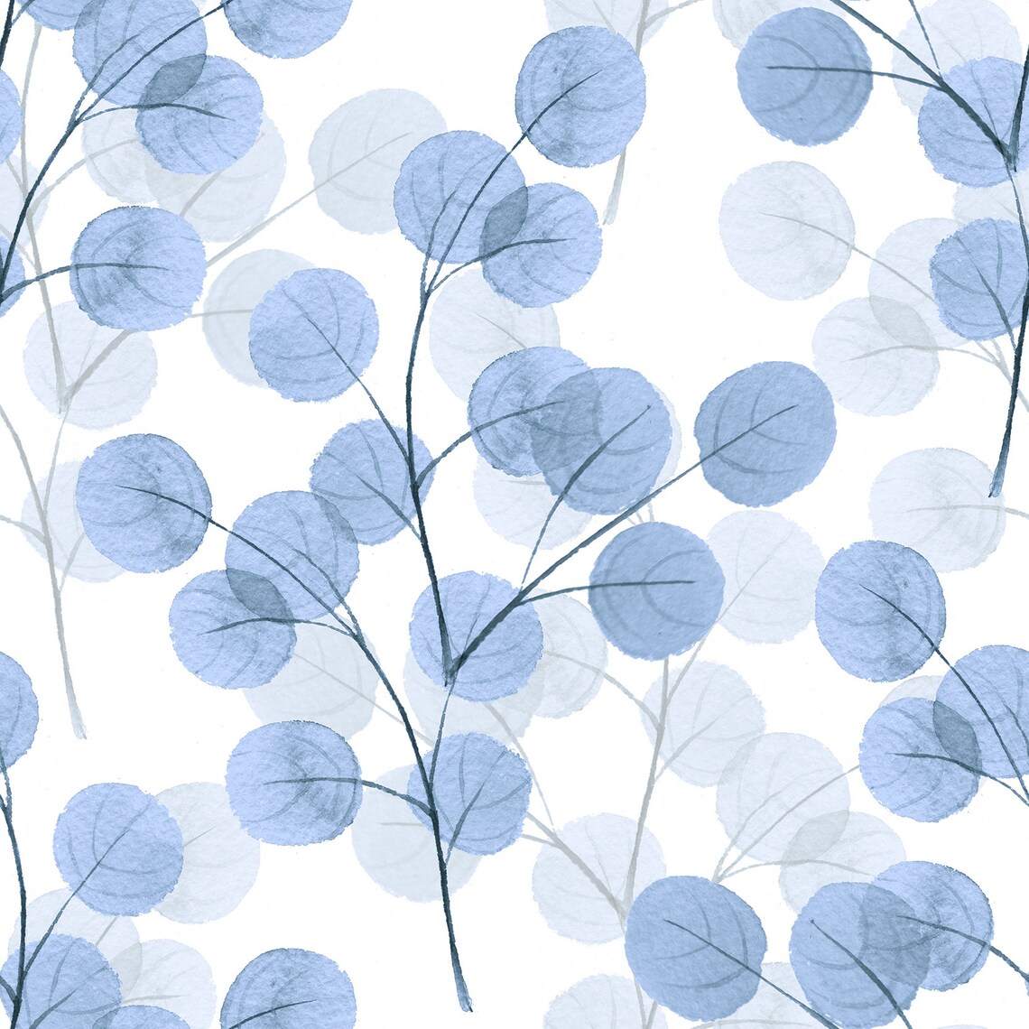 Blue Watercolour Leaf Pattern Valance Canvas Fabric/ Custom - Etsy