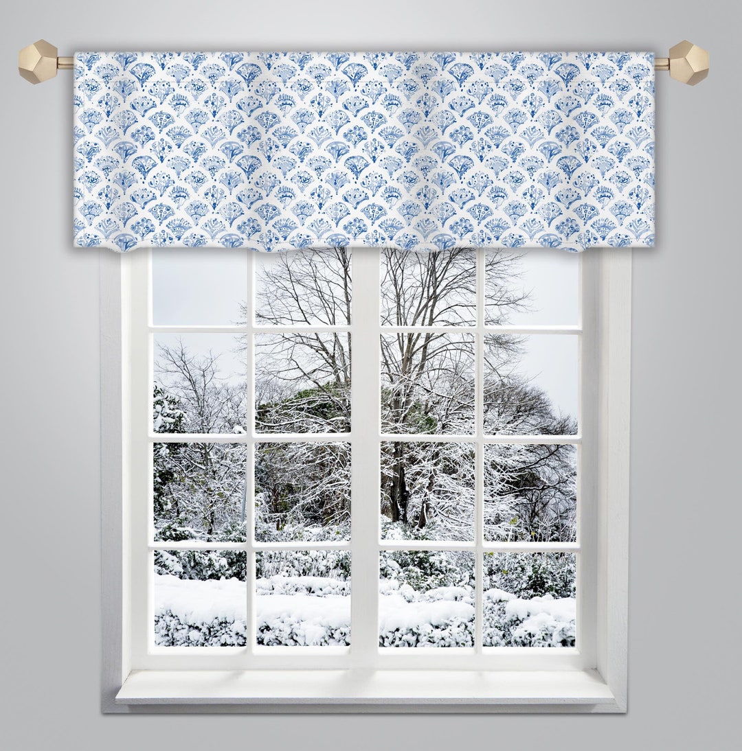 Blue and White Valance Watercolour Traditional Pattern Valance ...