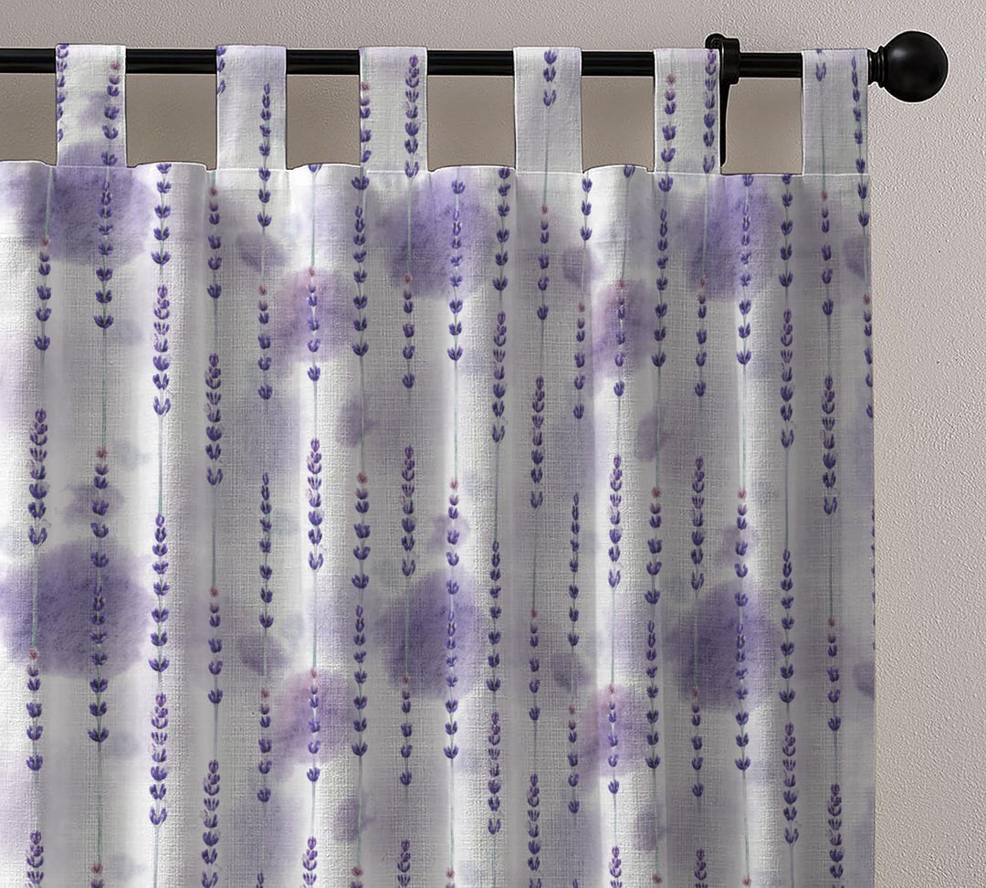 Lavender Floral Tab Top Curtain: Watercolor Print, Custom Size CU009C ...