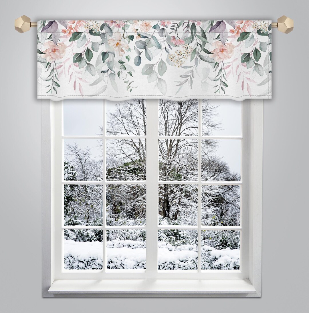 Pink Green Watercolour Floral Pattern Valance Canvas Fabric/ Custom ...