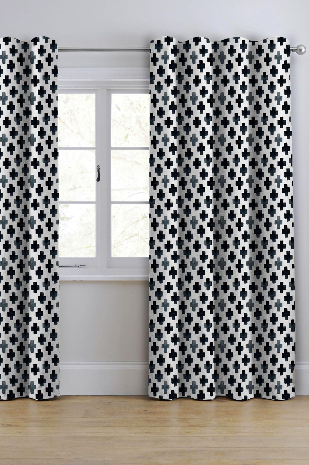 Black White Back Tab Curtain Watercolour Brushstroke Print Luxury ...