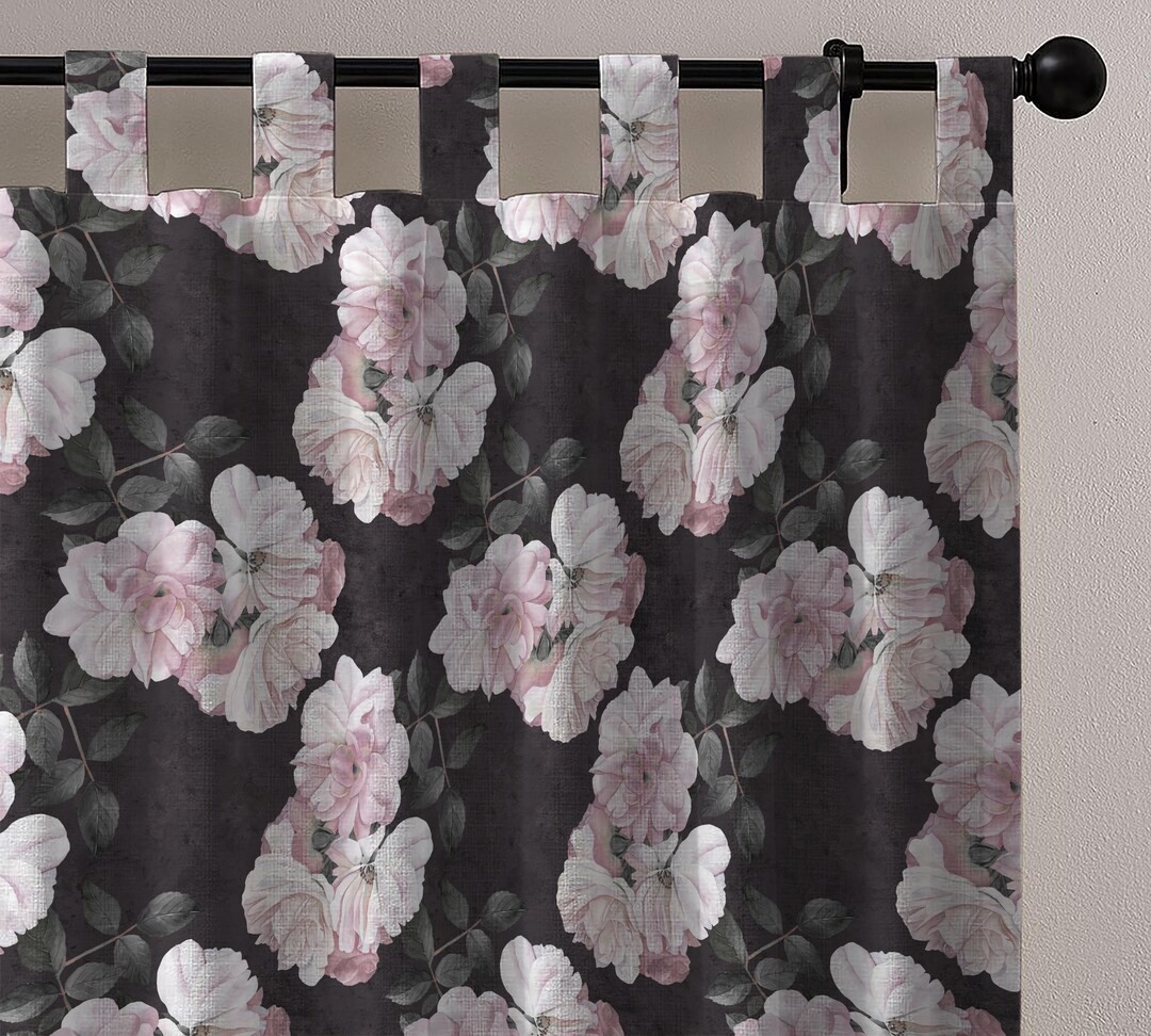 Dusty Pink Floral Tab Top Curtain - Watercolor Print CU058C - Etsy