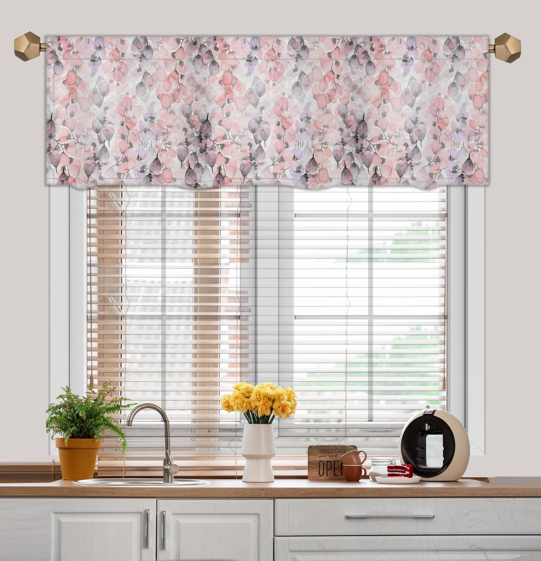 Peach Floral Window Valance, Watercolor Print on Canvas VL016 - Etsy