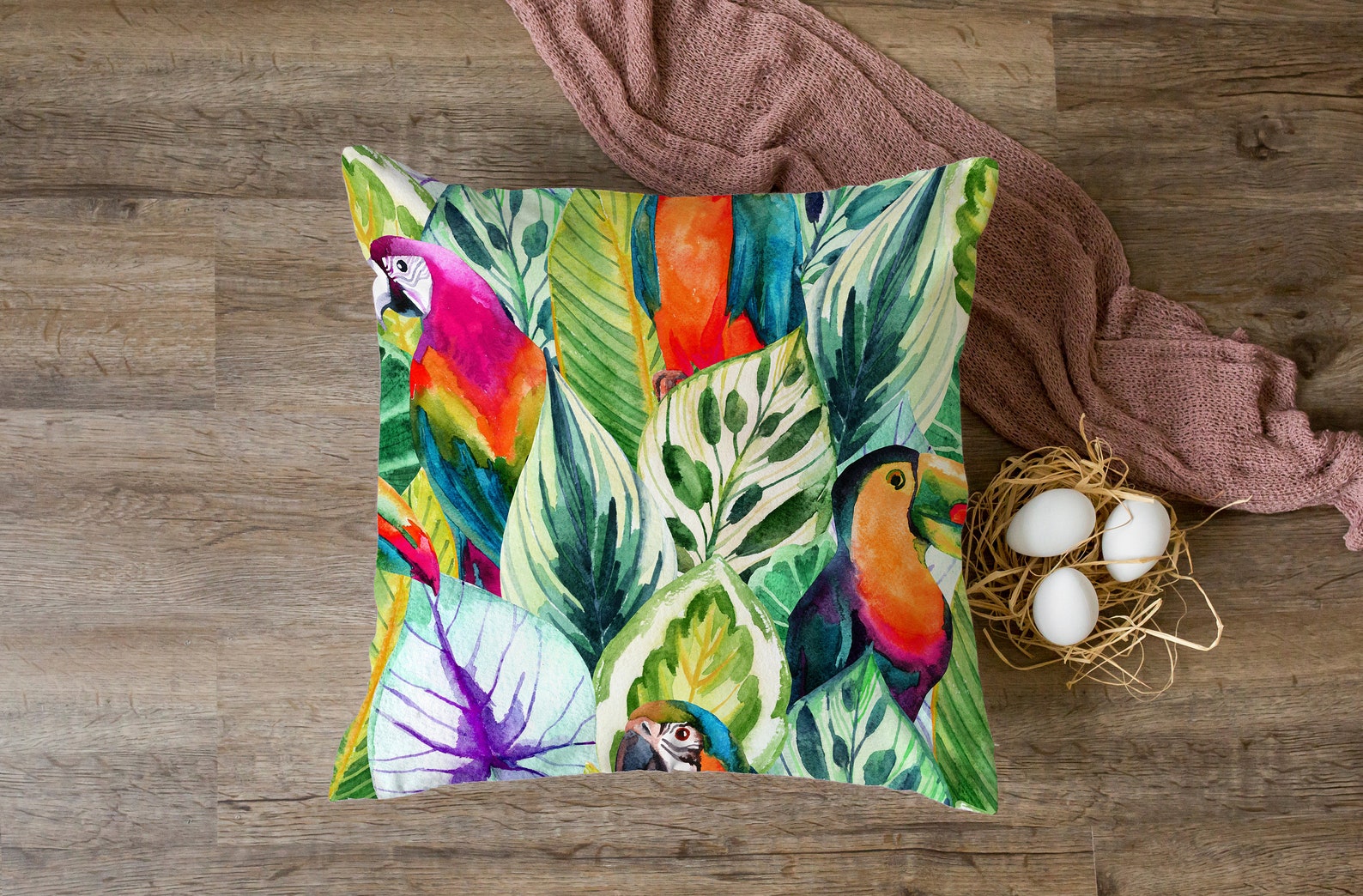 Watercolour Colorful Tropical Parrot Decorative Pillow Cover | Etsy