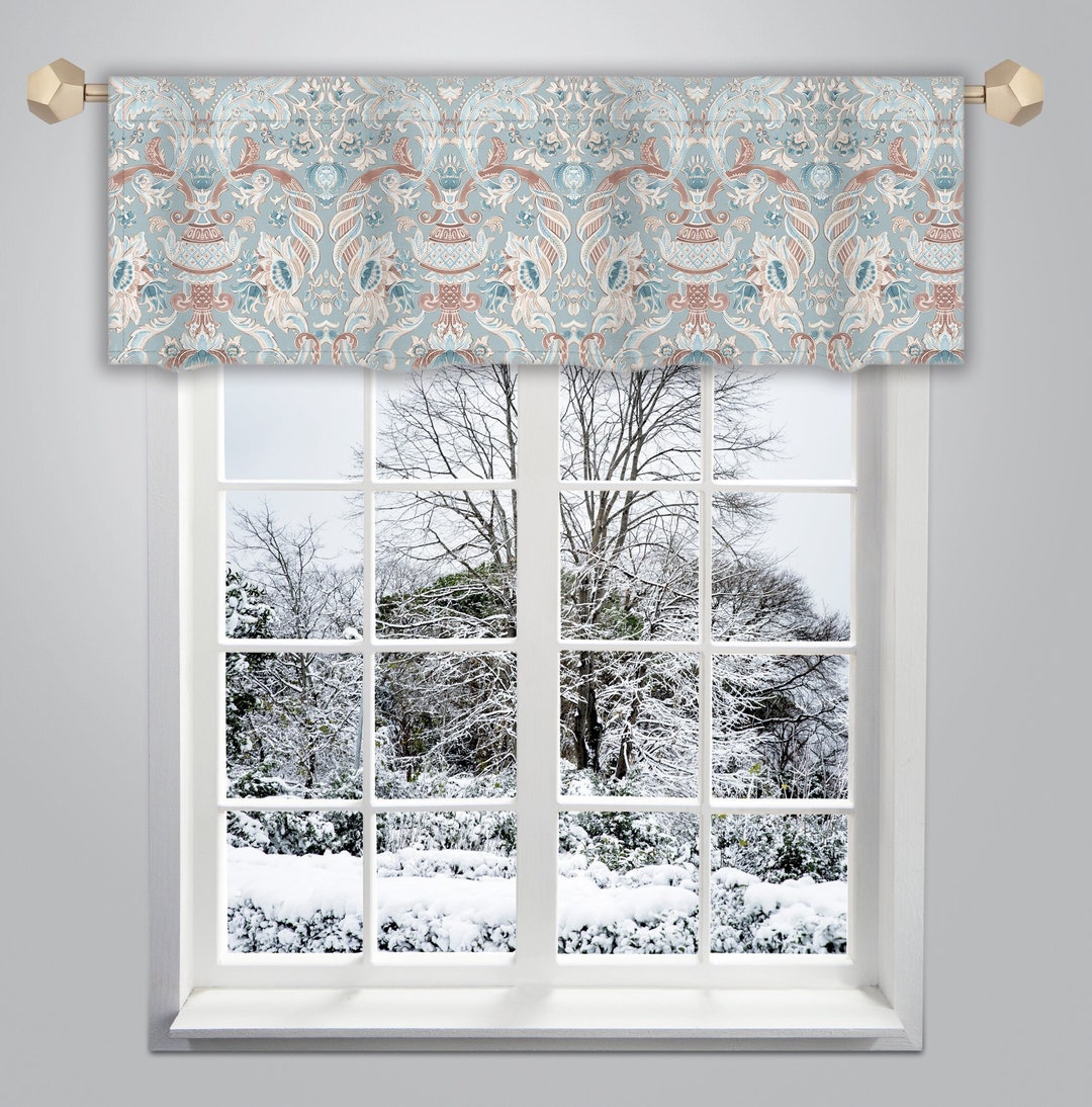 Blue and Brown Valance Watercolour Art Nouveau Pattern Custom Valance ...