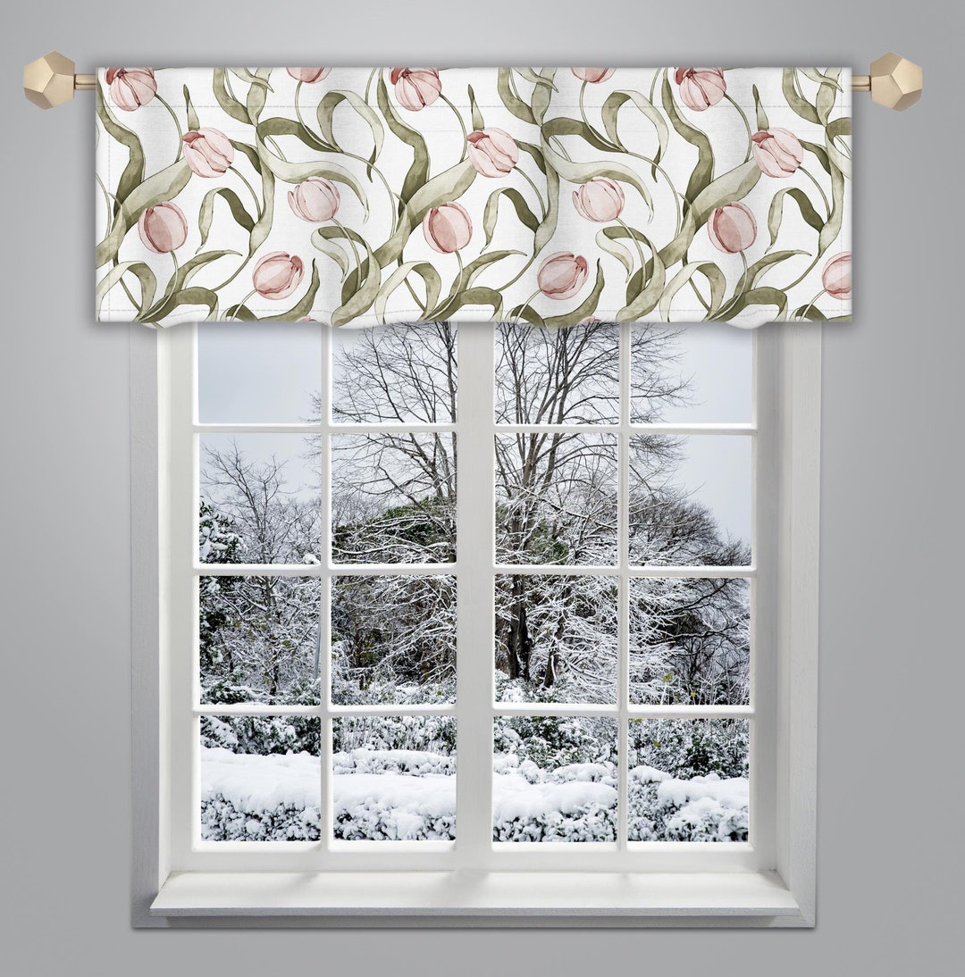 Blush Pink Green Valance Watercolour Floral Tulip Print Pattern Valance ...