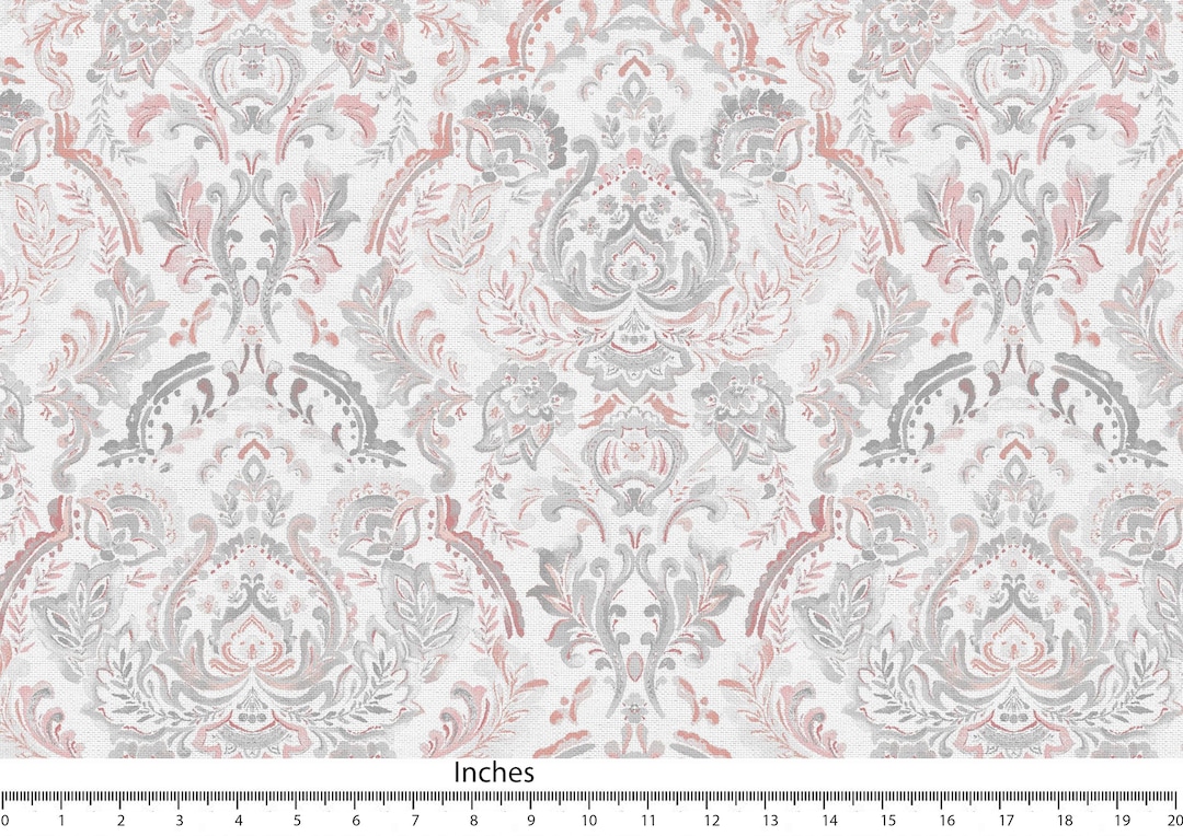 Art Nouveau Cotton Linen Fabric, Peach & Grey Watercolor Print, Sewing ...