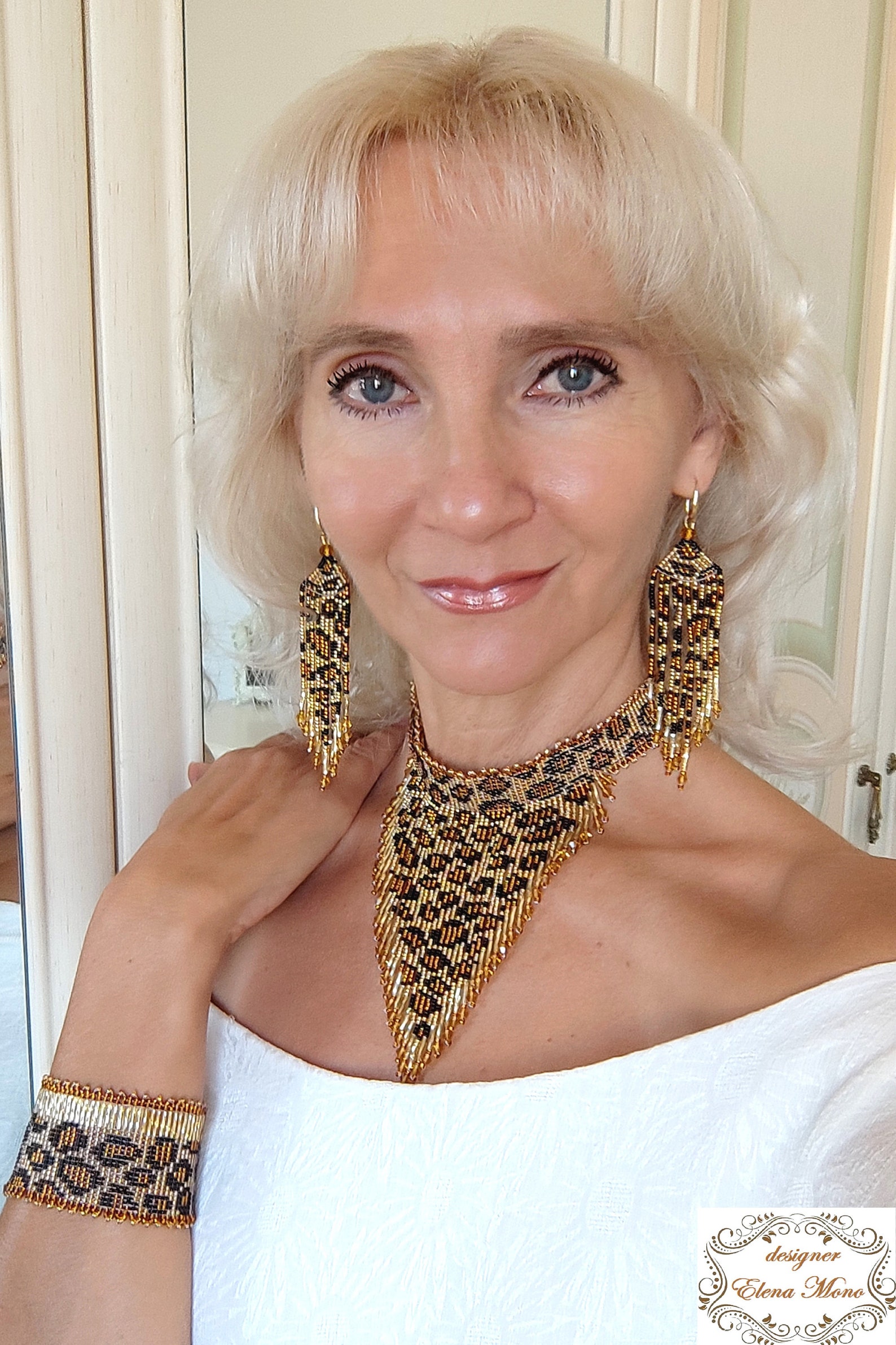 Beaded Loom Fringe Necklace "golden Leopard Print" Choker (PDF Pattern ...