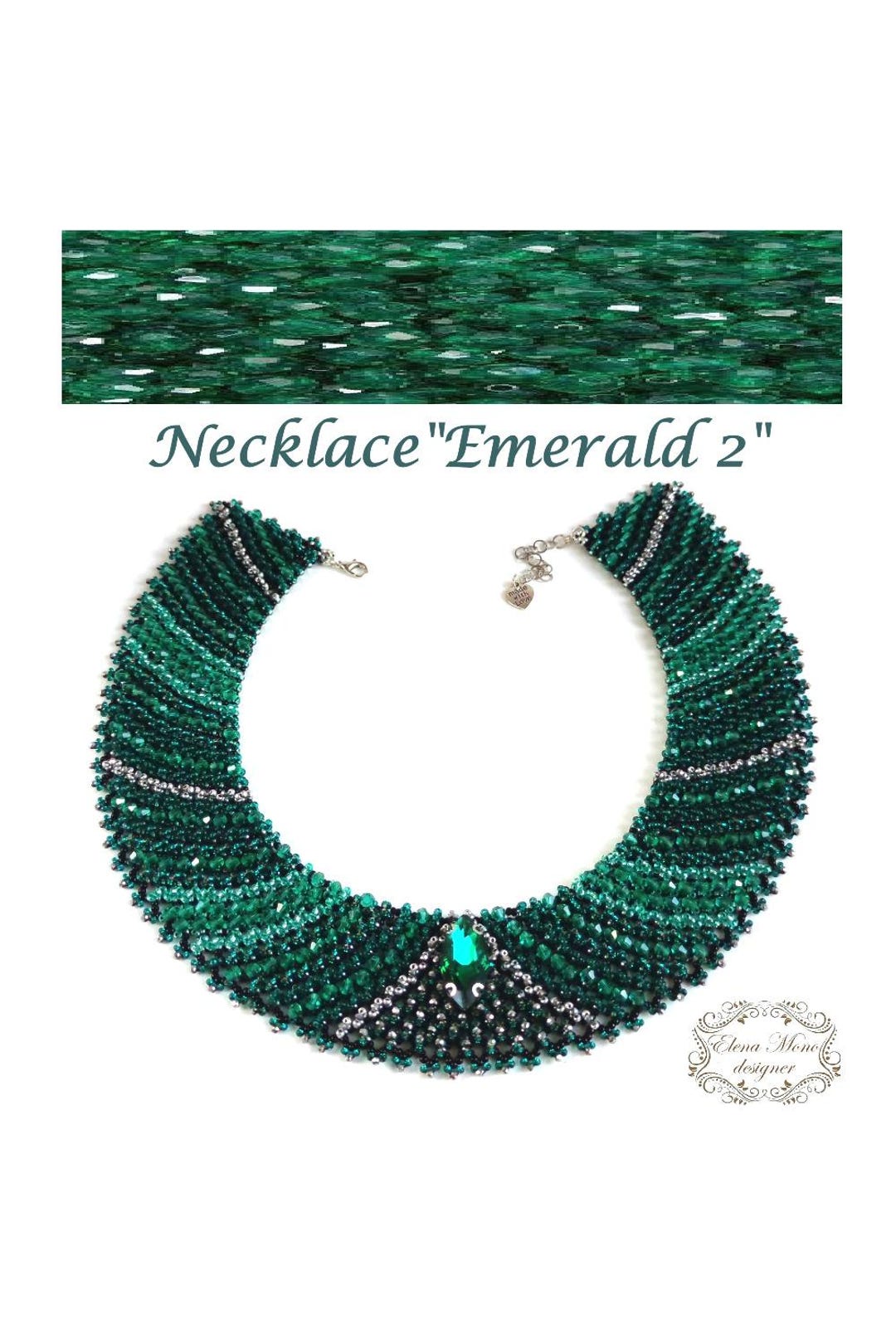 Beaded Netting Stitch Necklace "emerald 2": Green, Silver, & Rhinestone ...