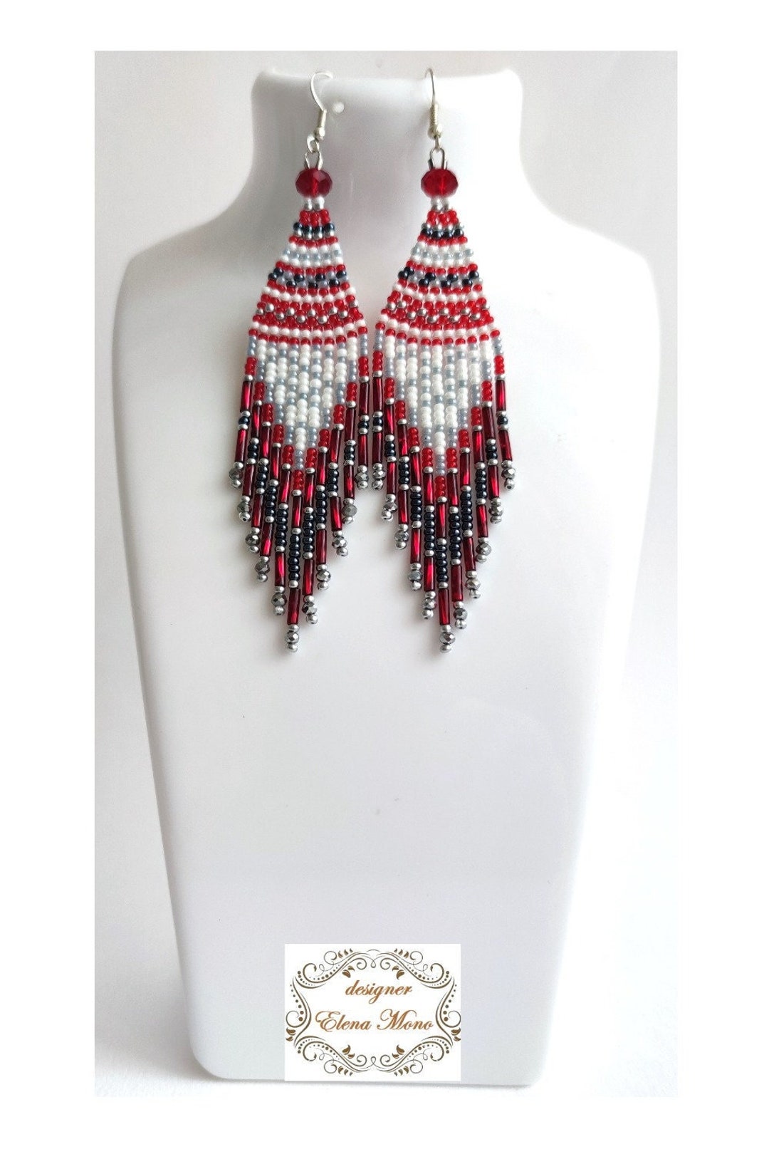 Double Brick Stitch Long Fringe Earrings christmas Ornament, Beaded ...