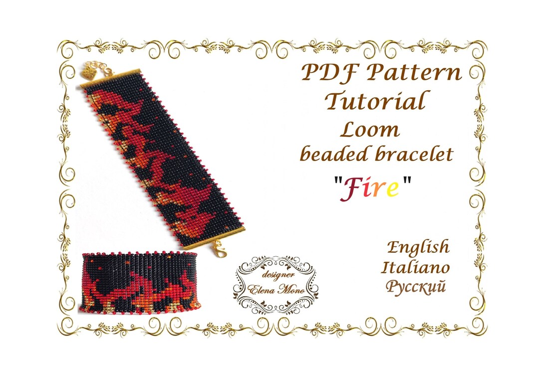 PDF Pattern Beaded Loom Bracelet fire, PDF Tutorial, Beaded Jewelry ...