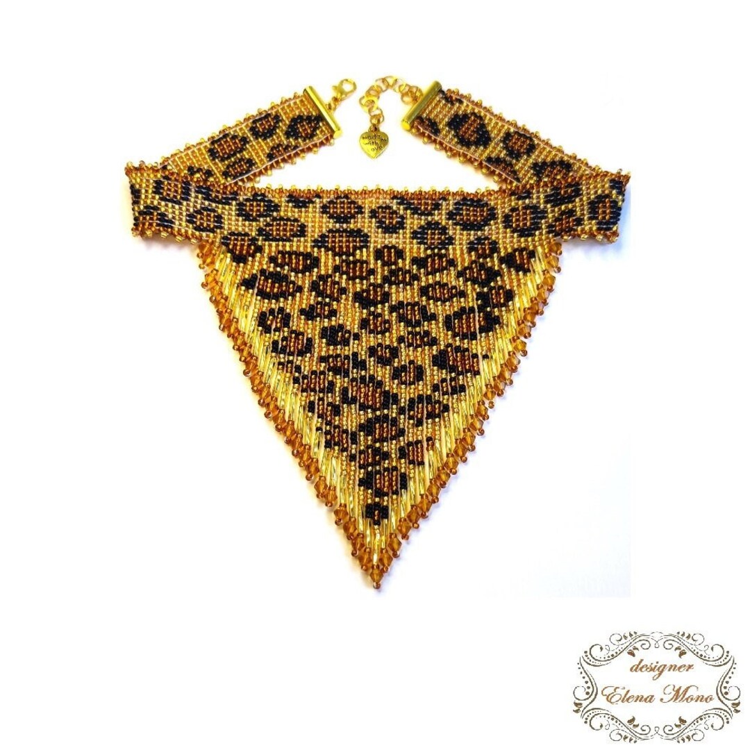 Beaded Loom Fringe Necklace golden Leopard Print - Etsy