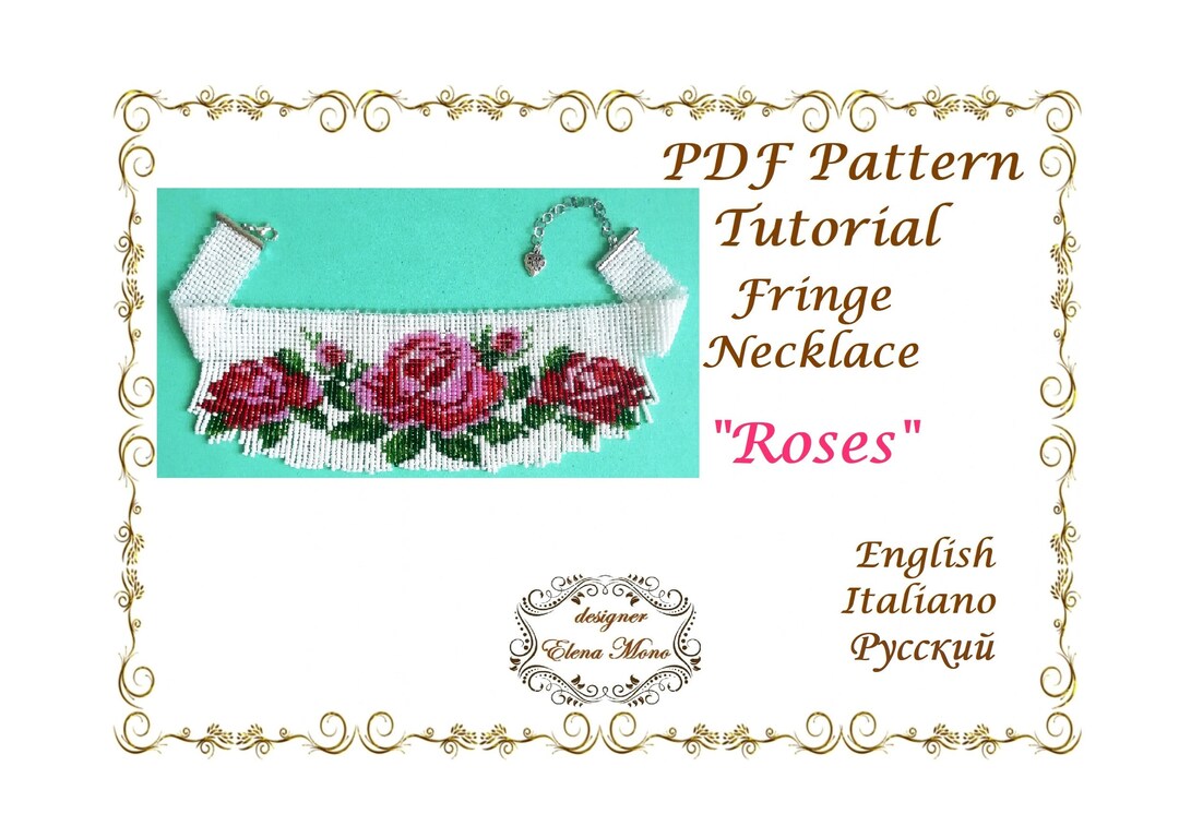 PDF Pattern Bead Loom Fringe Necklace roses, PDF Tutorial, Chokers ...