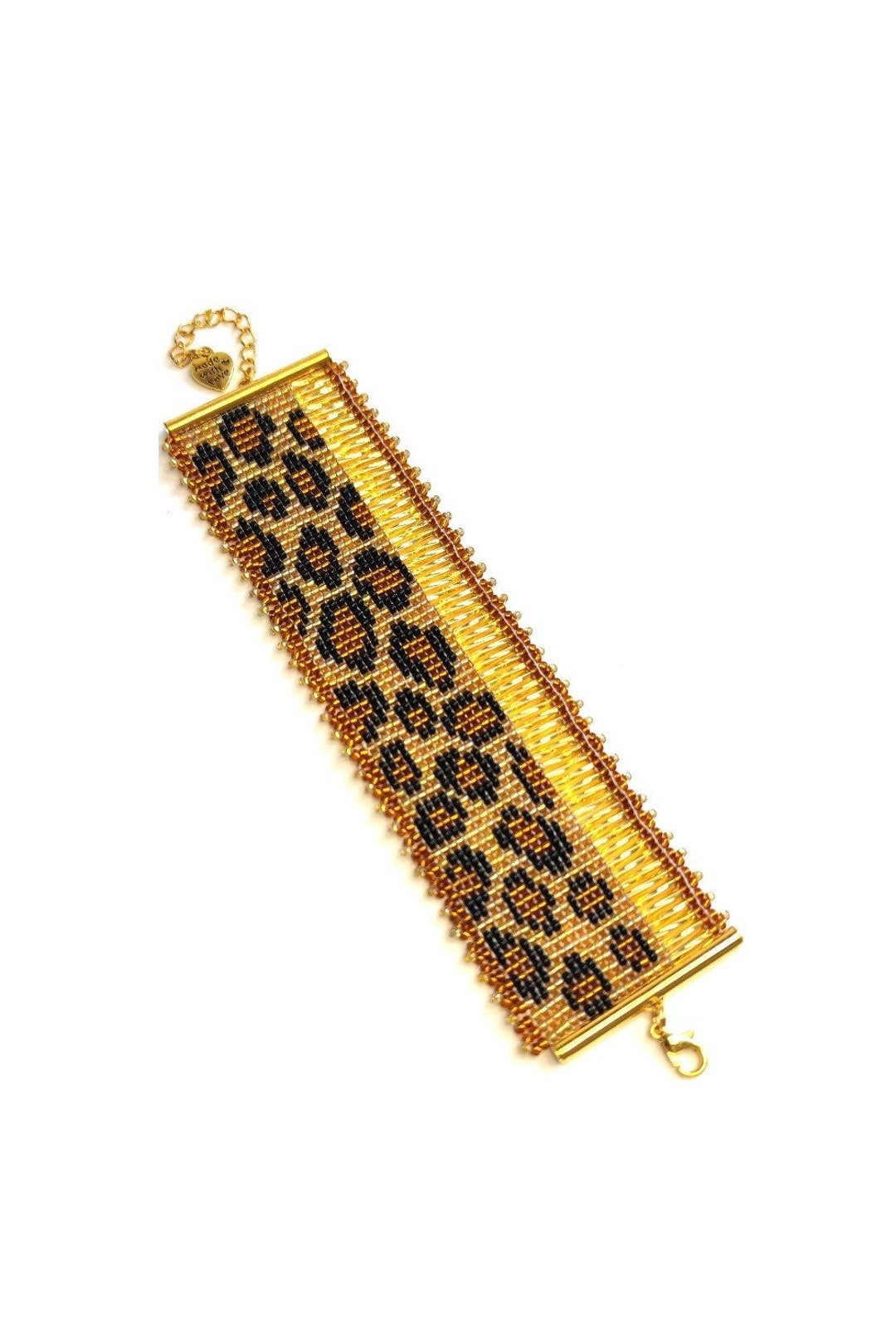 Beaded Loom Bracelet golden Leopard Print, Beaded Jewelry, Beaded ...
