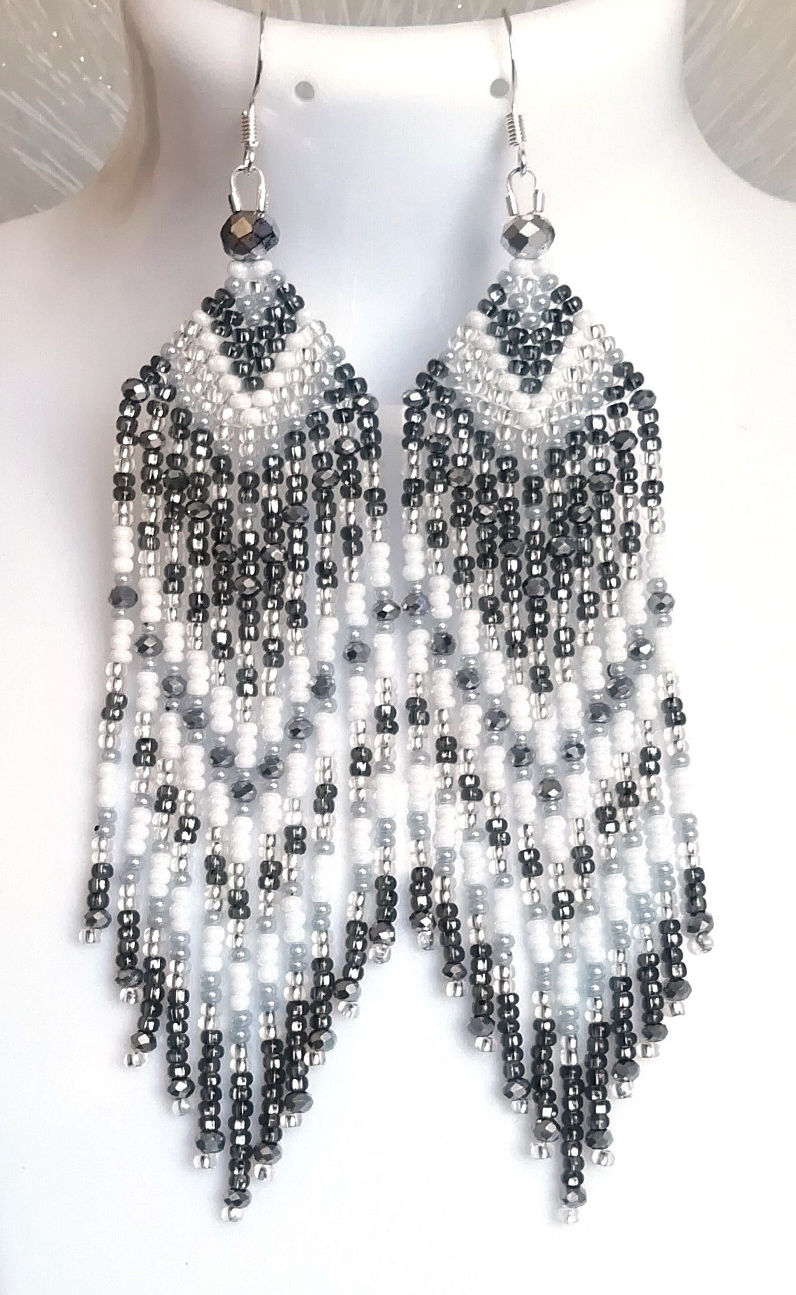 PDF Pattern and Tutorial Brick Stitch Long Fringe Earrings | Etsy