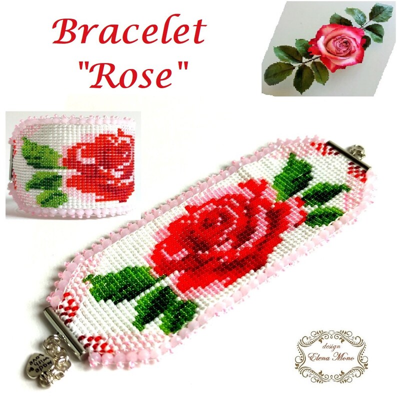 PDF Pattern Bead Loom Bracelet rose PDF Tutorial | Etsy