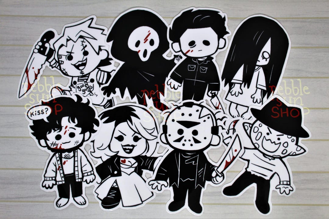 B&W Horror Characters | 3" Clear Border Vinyl Stickers - Etsy