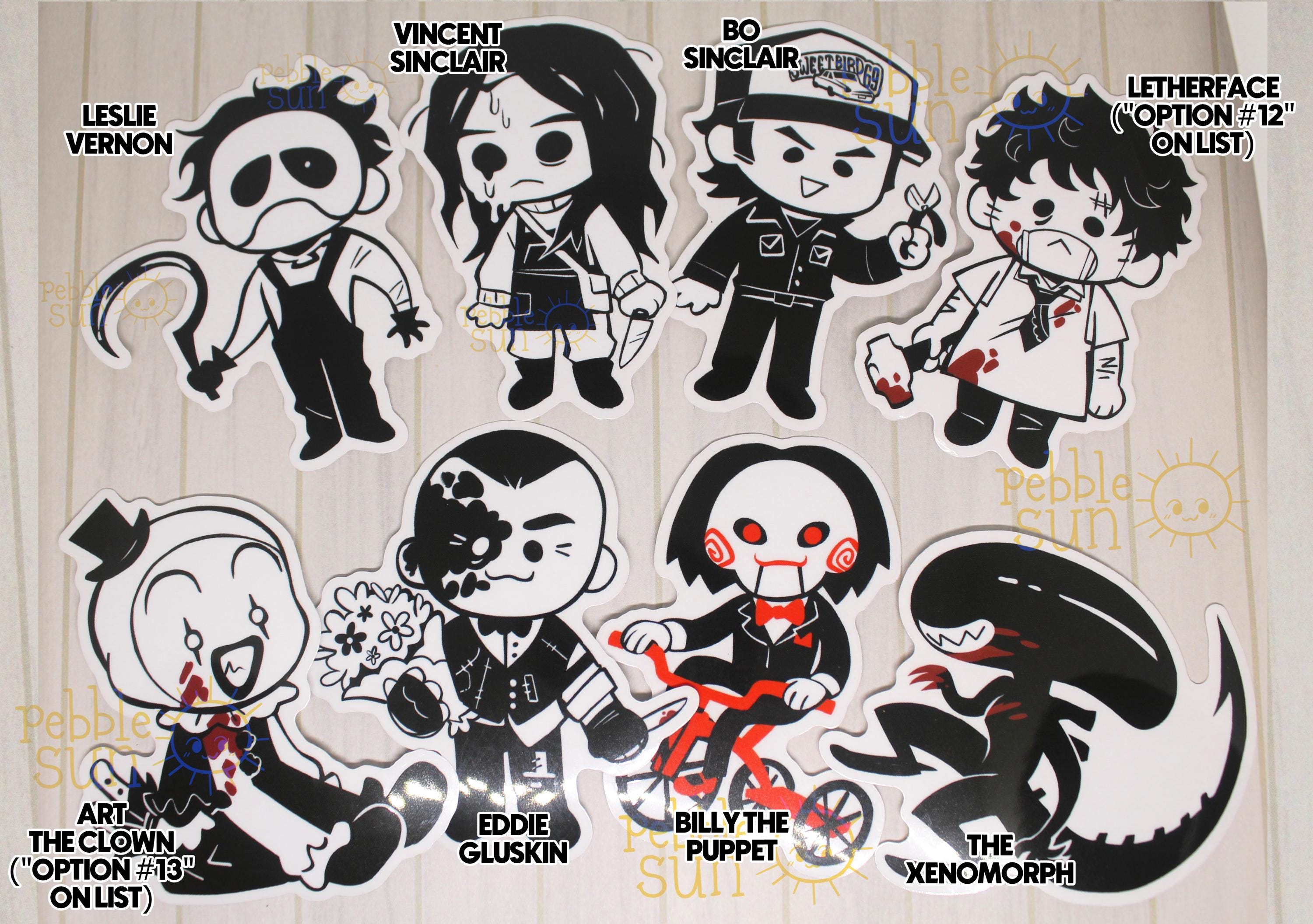 B&W Horror Characters | 3" Clear Border Vinyl Stickers - Etsy