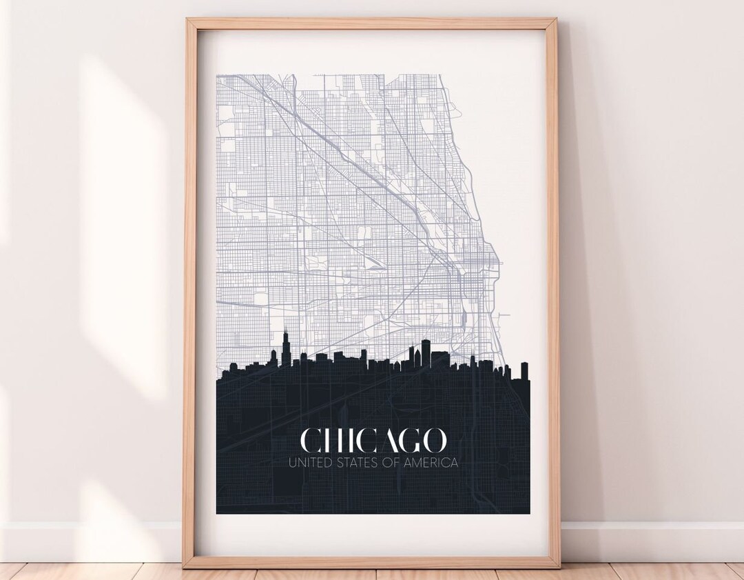 Chicago Map Poster, Chicago Skyline Poster, Chicago Travel Poster ...