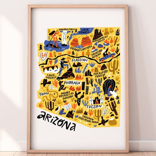 Arizona Poster Arizona Map Art Arizona Map Wall Art Arizona - Etsy