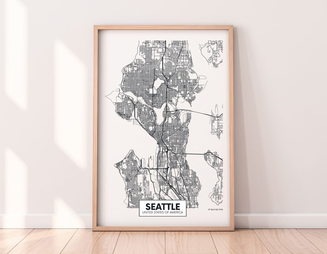 Seattle Poster, Seattle Map Poster, Seattle Wall Art, Seattle Canvas ...