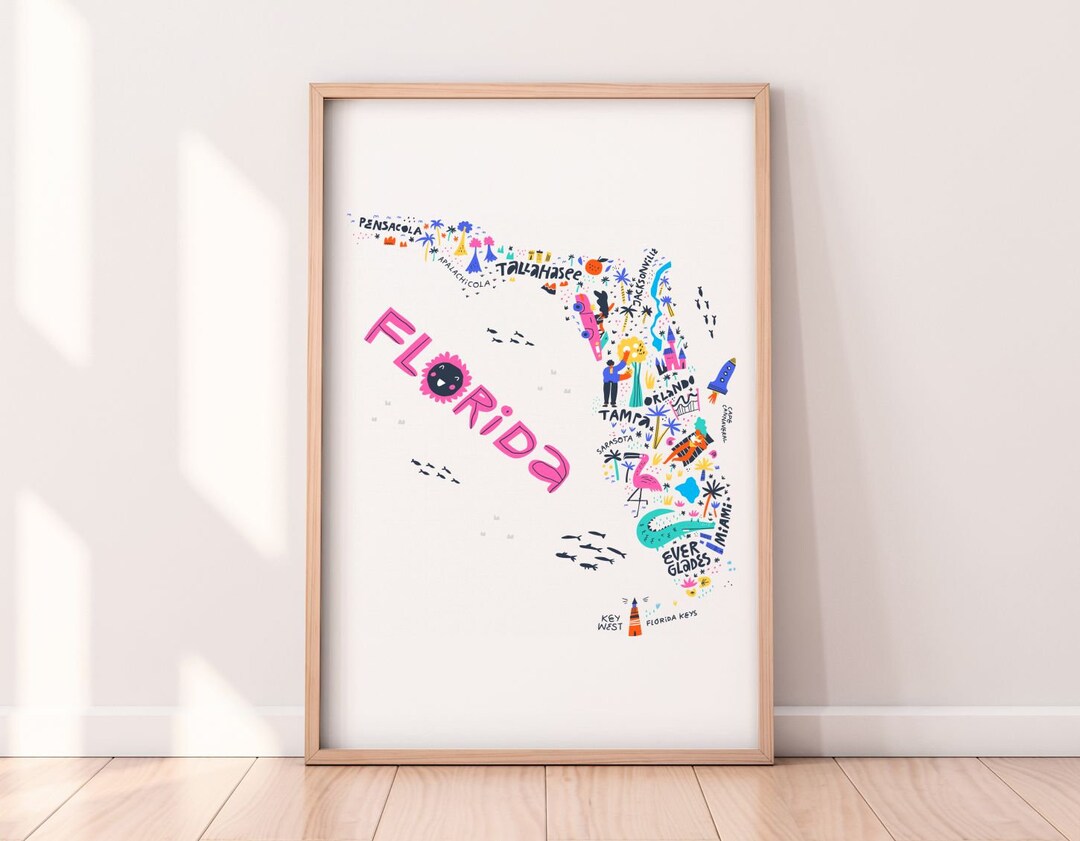 Florida Poster, Florida Map Art, Florida Map Wall Art, Florida Canvas ...
